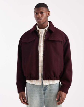 Asos Blouson Harrington en tissu aspect laine - Bordeaux-Rouge