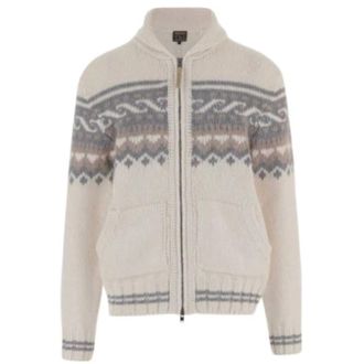 Woolrich Cardigan zipp&eacute; en laine et alpaga Fair Isle - Homme - Pulls - Beige - Taille: L