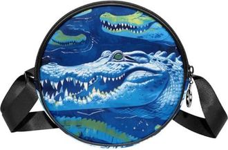 Generic Sac &agrave; bandouli&egrave;re Circle pour femme, petit sac &agrave; bandouli&egrave;re bleu crocodile avec fermeture &eacute;clair, bretelles r&eacute;glables, sac &agrave; main rond d&eacute;contract&eacute; po