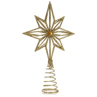 Com-Four Deko Stern Weihnachten - Weihnachtsdekoration Stern - Aufsteller Weihnachtsstern mit Glitzer - Christbaumspitze (goldfarben - S)
