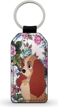 Generic Porte-clé noir en simili cuir La belle et le clochard dessin animé Lady and tramp chiens amour Ref 7