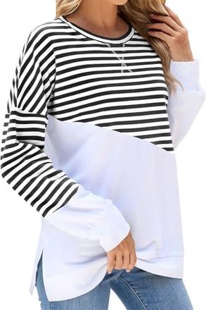 Generic Sweats surdimensionnés pour femmes Y2K classiques rayés étoiles manches longues col rond pull tops décontracté ample sans capuche, Z07-noir, XXL