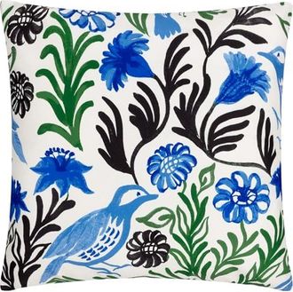 furn. Aljento Kissenbezug - Wendbar Wasserabweisend Mediterran Floral Vogel Outdoor Dekorativer Bezug (Blau - 43x43cm)
