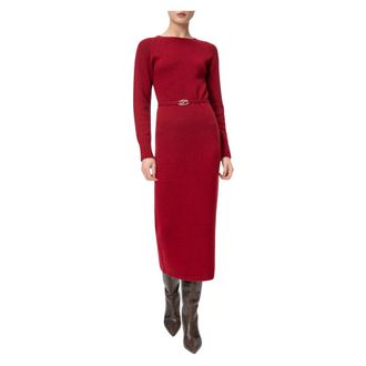 Twinset Robe Maille Longue Col Roul&eacute; - Femme - Robes - Rouge - Taille: 38 FR