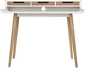 Miliboo Bureau avec rangements scandinave Bois Clair et Blanc L110 cm OPUS