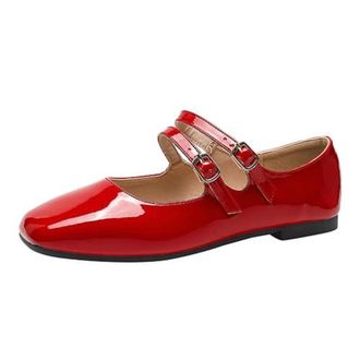 Minetom Femmes Filles Mary Jane &Eacute;l&eacute;gant F&ecirc;te Soir&eacute;e Ballerines Confortable Simili Cuir Chaussures Plates avec Boucle A Rouge 41 EU