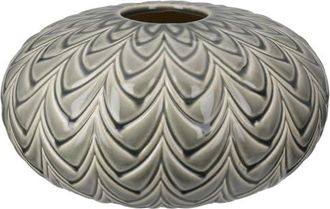 Gilde Vase Lamello - Keramik - bauchig - gr&uuml;n - craqueliert - gl&auml;nzend - H&ouml;he 15cm x &Oslash; 29cm - wasserdichte Blumenvase