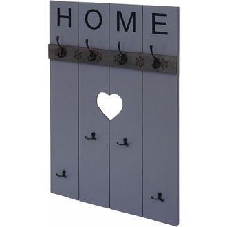 Hhg neuwertig] Wandgarderobe 913 Home, Garderobenpaneel Garderobe, Shabby-Look Vintage, 8 Haken 91x60cm grau-blau