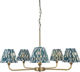 Endon Lighting Lille Suspension en laiton antique avec abat-jour en tissu Ikat bleu marine 16 cm 5 x B22