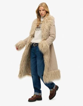 Superdry Manteau long style afghan - Taupe-Neutre