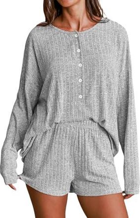 Cupshe Ensemble de pyjama à manches longues et short pour femme - Ensemble de détente assorti, gris, M
