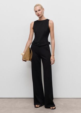 Mango Langer Jumpsuit mit G&uuml;rtel und Schnalle schwarz - Damen - S - MANGO