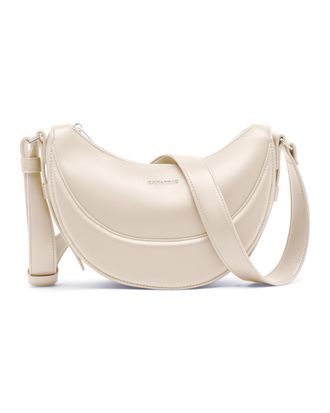 Expatri&eacute; Handtasche Damen Beige - Livia - Half Moon Bag Schultertasche - Crossbody Bag im Halbmond Design - Halbrunde Tasche aus Veganem Leder - Wasserabweisen