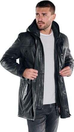 Emilio Adani Herren Herren Lederjacke mit Abnehmbarer Kapuze, Schwarz, 39278, Schwarz in Gr&ouml;&szlig;e 56