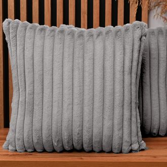 MG Design 2er Set Kissenbezüge 60 x 60 cm in Grau - mit Reißverschluss, langflorige Fell-Haptik, weich & Cosy, pflegeleicht