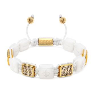 Nialaya Femme, Accessoires, Jaune, Taille: S Womens White Ceramic Flatbead Bracelet with Gold CZ