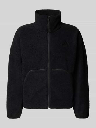 adidas Fleecejacke mit Stehkragen und Label-Stitching