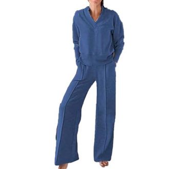 Generic Ensemble de v&ecirc;tements dint&eacute;rieur pour femmes &agrave; manches longues et col rond en tricot c&ocirc;tel&eacute; avec haut &agrave; jambes larges, v&ecirc;tements de d&eacute;tente amples pou
