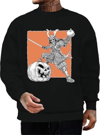 Generic Sweat-shirt dHalloween pour homme - Pull dHalloween imprim&eacute; citrouille japonaise - Haut de costume de vacances ample tendance, Noir, XXL