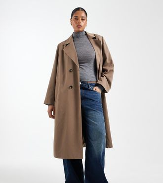 Pieces Pieces Curve - Longline-Trenchcoat in Linsenbraun mit G&uuml;rtel-Brown