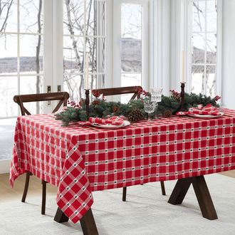 Elrene Home Fashions Sherwood Tree Dobby Tischdecke f&uuml;r Weihnachten/Feiertage, Baumwolle, rechteckig, 152,4 x 304,8 cm, Rot