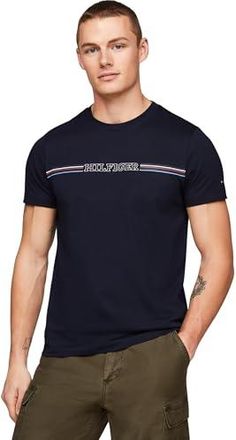Tommy Hilfiger T-Shirt Manches Courtes Homme Stripe Chest Tee Col Ras-du-Cou, Bleu (Desert Sky), S