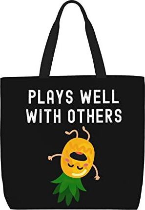 Generic Sac De Courses LAnanas &Agrave; LEnvers Joue Bien Avec Les Autres Sac &Agrave; Bandouli&egrave;re En Toile R&eacute;utilisable De Grande Capacit&eacute; Sacs &Agrave; Main, Pour &Eacute;cole, Burea, 