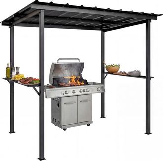 OUTSUNNY Abri pour barbecue - tonnelle de jardin - Outsunny - toit rigide - m&eacute;tal galvanis&eacute; - 271x182x229cm - noir