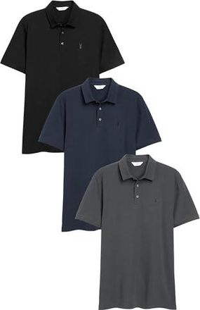Next Homme Polo Standard en Jersey &agrave; Manches Courtes, Lot de 3 Bleu/Gris/Noir L