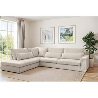 Fun Möbel Ecksofa Designersofa THORA in Stoff Poso Altweiß Ottomane Links