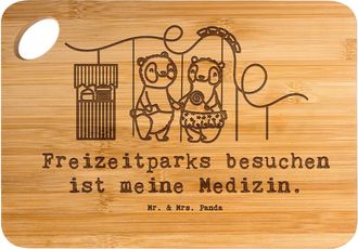 Mr. & Mrs. Panda Bambus - Schneidebrett Freizeitpark besuchen - Geschenk, Holzschneidebrett, Achterbahn Fahren, Danke, Holzbrett K&uuml;che