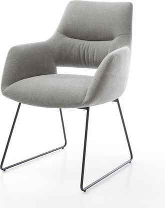 DELIFE Esszimmerstuhl Yago-Flex mit Armlehnen Strukturstoff Soft Grau Kufengestell Schwarz Taschenfederkern, Esszimmerst&uuml;hle