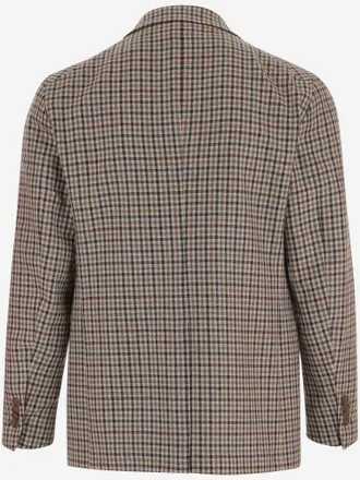 Tagliatore Mens Wool Jacket With Check Pattern Multicolour
