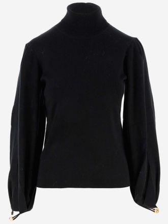 Chlo&eacute; Womens Pullover Wool-Blend Black Sweater