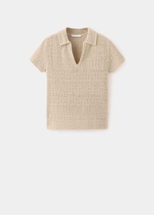 Mango Pull-over maille col polo sable - Femme - XXS - MANGO