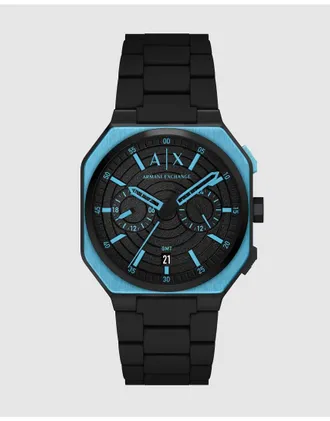 A|X Armani Exchange Bass Dual-Time Uhr aus schwarzem Silikon und Edelstahl in Schwarz