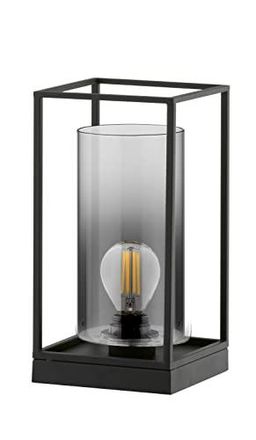 Fischer & Honsel |Tischleuchte, Samu|sandschwarz|Glas|rauchfarben zu klar|L: 16,00 cm, B: 16,00 cm, H: 30,00 cm|Schnurschalter|1x E27 max. 40,0 Watt|50622