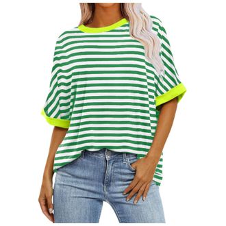 Generic Damen Shirt Sommer Top Bluse Bequem L&auml;ssig Gestreifte T-Shirt Blusen Rundhals Kurzarm Tshirt Streifen Casual Basic Oberteile Frauen Fr&uuml;hjahr Mode Blau