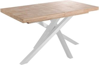 PEGANE Pegane - Table extensible en bois de ch&ecirc;ne avec pieds blancs - Longueur 140-220 cm x profondeur 90 cm x hauteur 76 cm - Pour repas en famille