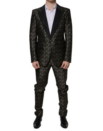 Dolce & Gabbana Mens Black Stars Jacquard Sicilia 2 Piece Suit