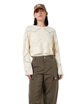 Noisy May Noisy May Pull Nmjune L/S col Rond Crop Knit Noos pour Femme, Ivoire nacr&eacute;, XL