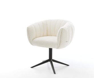 DELIFE Drehstuhl Jada-Flex Boucl&eacute; Wei&szlig; Fu&szlig;kreuz Schwarz 360&deg; drehbar Wippfunktion Taschenfederkern, Esszimmerst&uuml;hle
