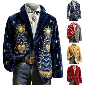 Generic Veste de costume de Noël en velours côtelé pour homme - Blazer amusant à manches longues - Revers boutonné - Tenues de Noël décontractées - Vêtements 