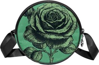 Generic Sac &agrave; bandouli&egrave;re Circle pour femme, petit sac &agrave; bandouli&egrave;re vert et noir, avec fermeture &eacute;clair, bretelles r&eacute;glables, sac &agrave; main rond d&eacute;contract&eacute; pou