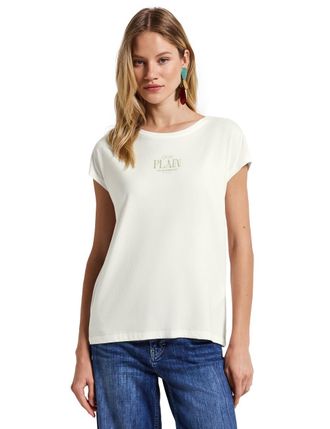 Street One Damen A323581 Basic Shirt mit Wording, Off White, 42