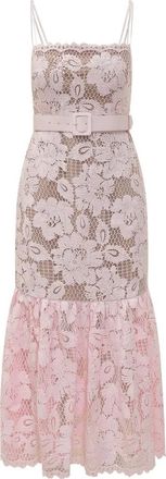 Self Portrait Femme, Robes, Rose, Taille: 36 FR Robe Midi en Dentelle &agrave; Volants