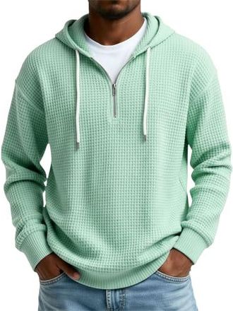 Generic Sweat &agrave; capuche pour homme avec fermeture &eacute;clair 1/4 - T-shirt &agrave; manches longues avec capuche - Confortable - Couleur unie - Coupe droite - Pull en tr