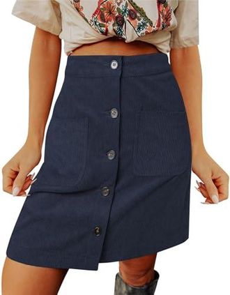 Generic Jupe en velours c&ocirc;tel&eacute; marron | Mini jupes noires pour femme - Jupe courte boutonn&eacute;e - Jupe &eacute;vas&eacute;e taille haute - Jupe dhiver douce - Jupe droite &eacute;l&eacute;g