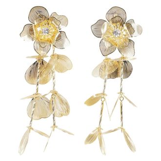 Self Portrait Femme, Accessoires, Gris, Taille: ONE Size Gold Flower Earrings