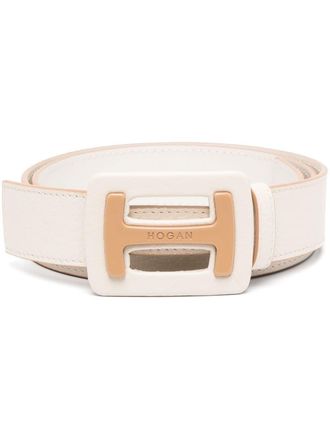 Hogan ceinture en cuir &agrave; plaque logo - Tons neutres